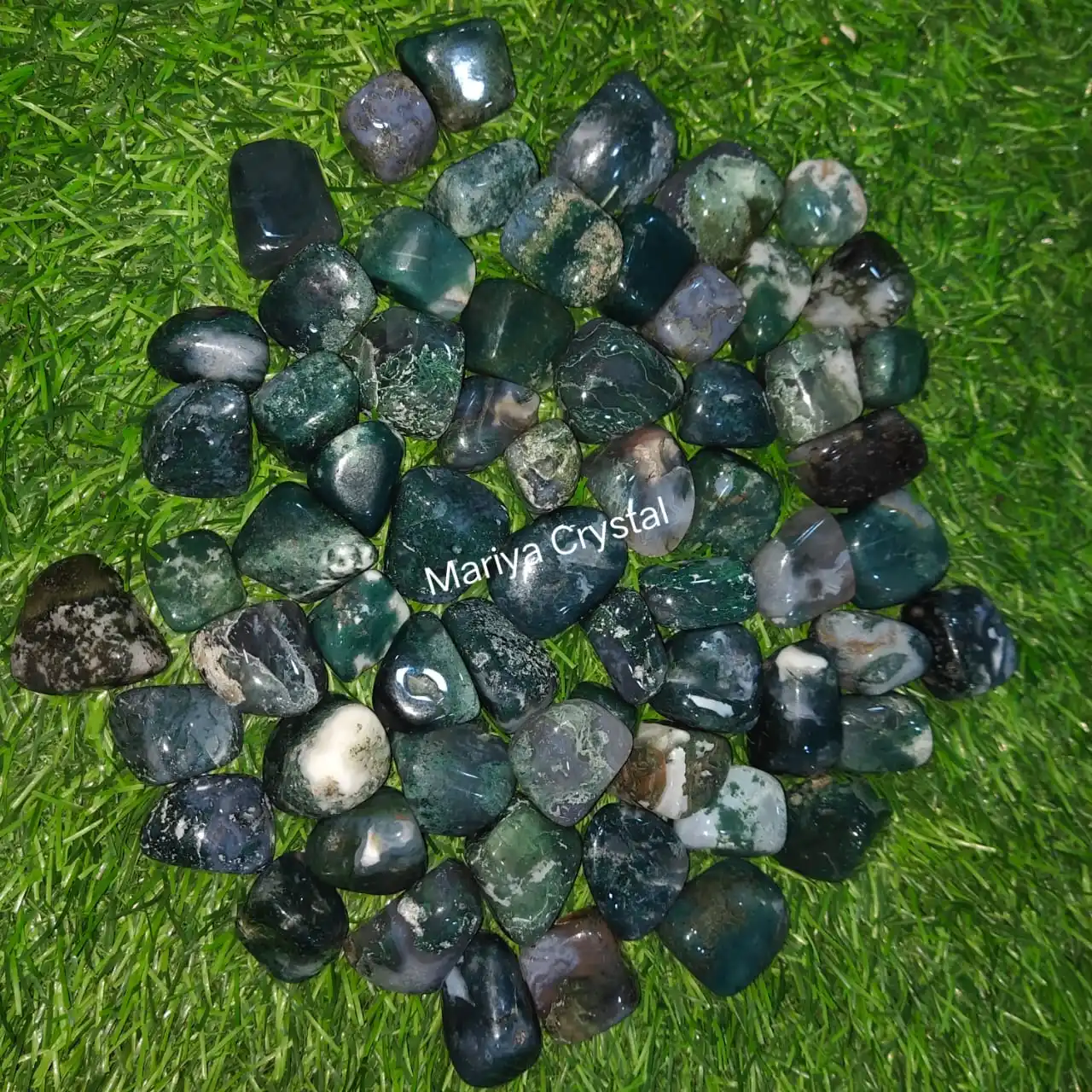 Wholesale Natural Tumbled Crystals Reiki Gemstone Moss Agate Crystal ...