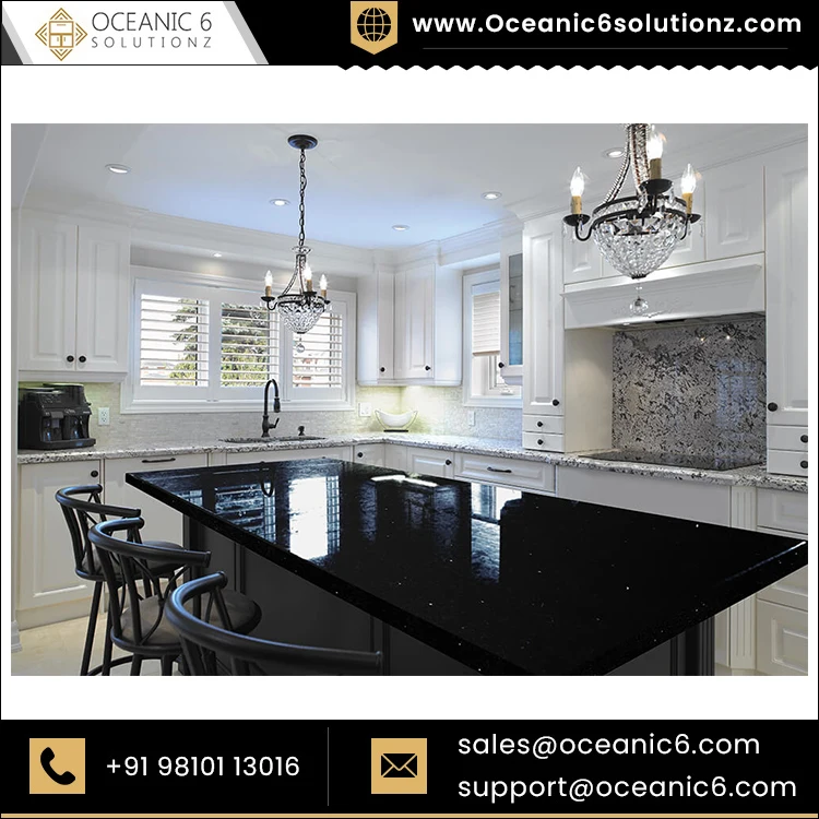 Most Demanding Black Sparkle Engineered Quartz Slabs Countertops 20mm ...