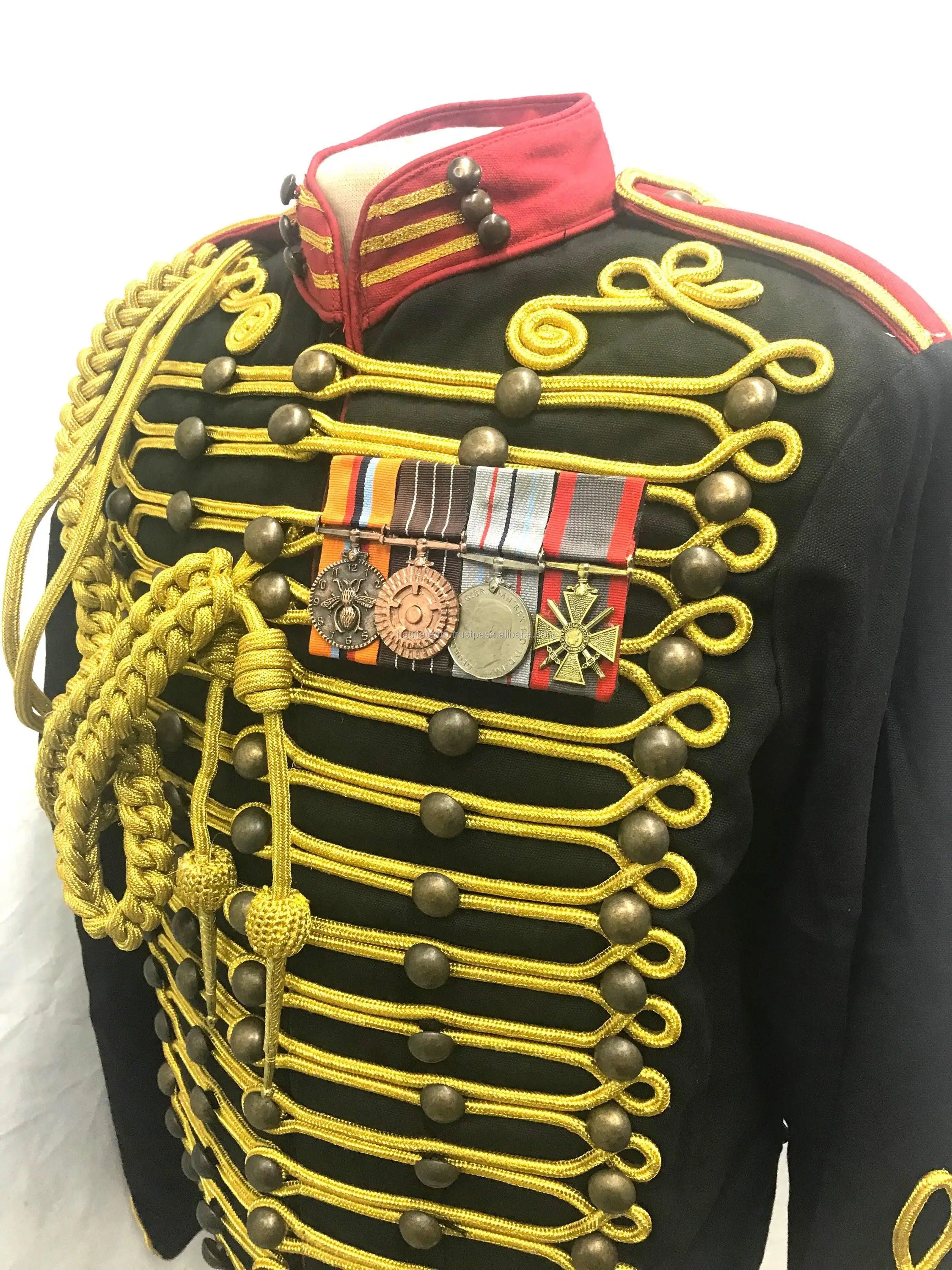 Gold Braiding Hussar Black Napoleon Men Jacket Red Contrast Chest ...