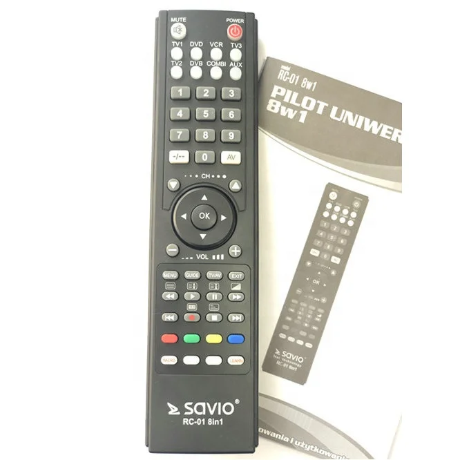 Black 8 In 1universal Remote Control For 8 Devices Of Tv Dvb Dvd Vcr