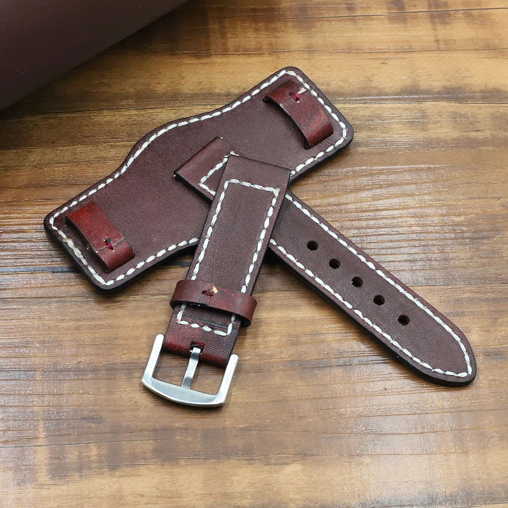 Bund Padded Vintage Genuine Leather Watch Strap 18 20 22mm