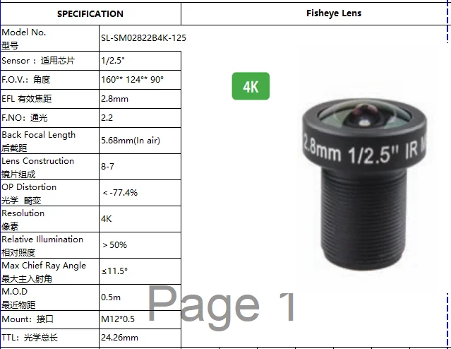 Imx294 Imx533 Imx485 Imx334 Imx415 Imx226 Imx Sl-sm02822b4k 1/2.5 "4k ...