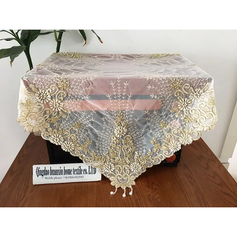 Elegant Polyester Bead Embroidered Organza Table Overlays