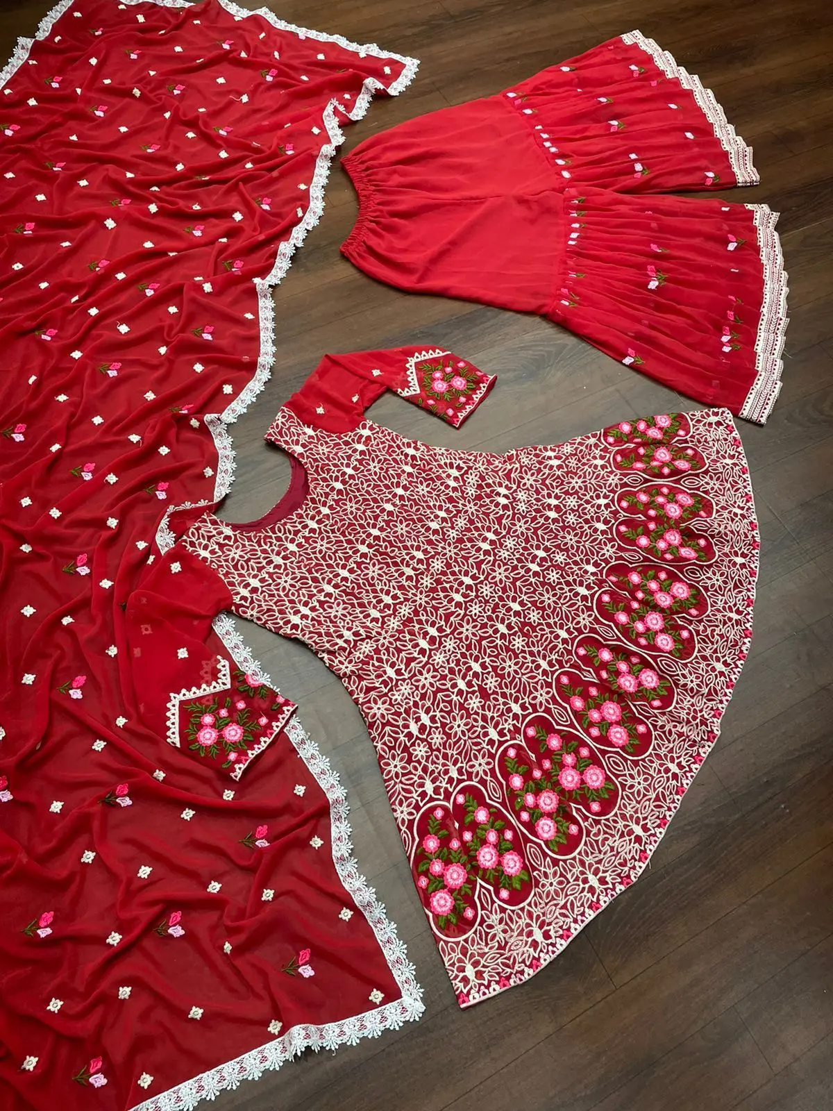 Women Designes Sharara Pant Set With Embroidery Work Kurta Top And ...