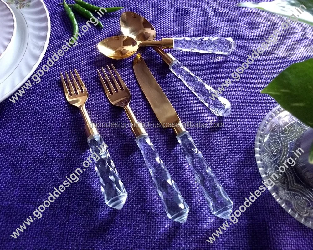 5 Pcs Cutlery Set - Elegant 304 Stainless Steel Gold PVD