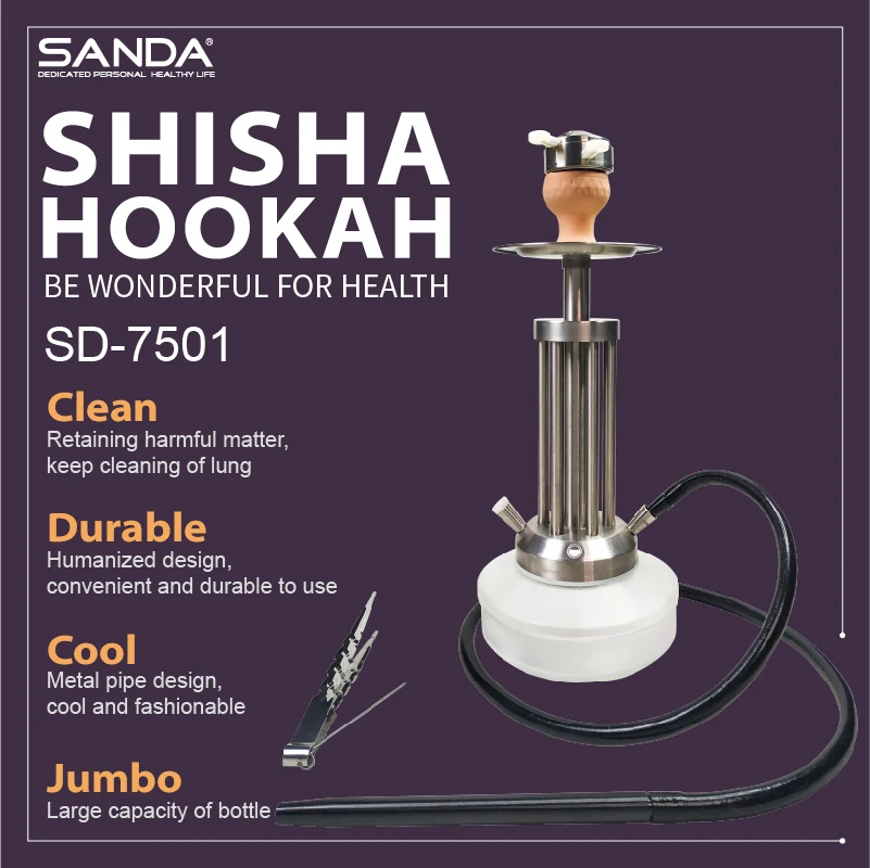 Arabic Sisha Hookah Stainless Steel Body with Pottery Bowl