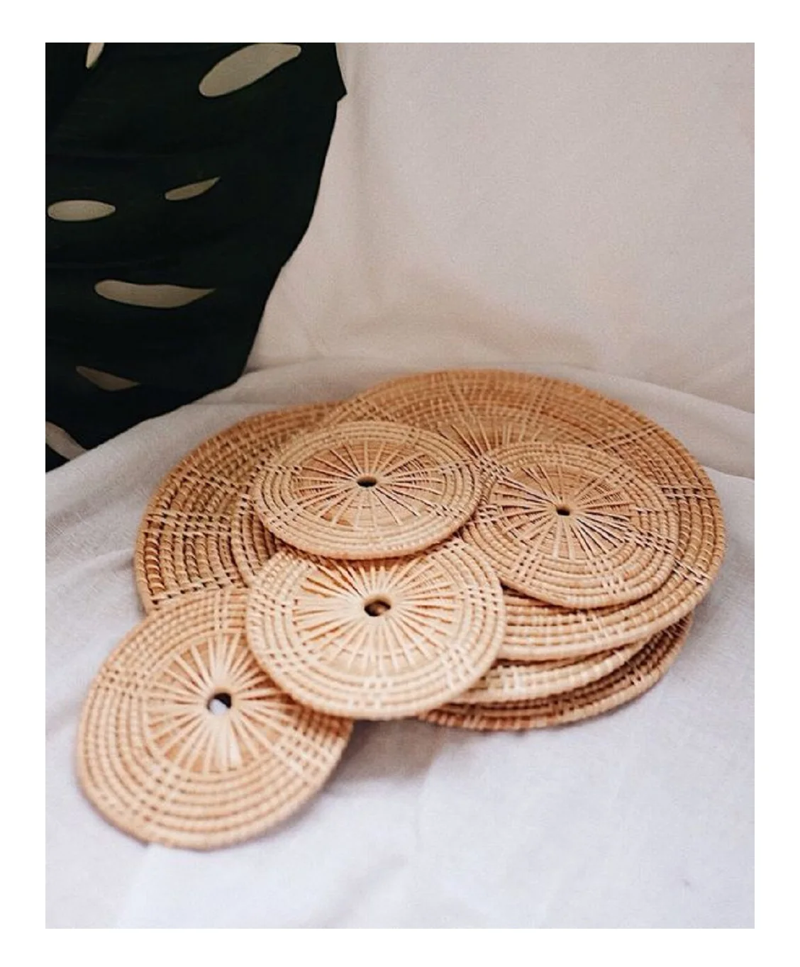 Natural Rattan Round Drink Coaster Set For Kitchen Hand Woven - Buy ...