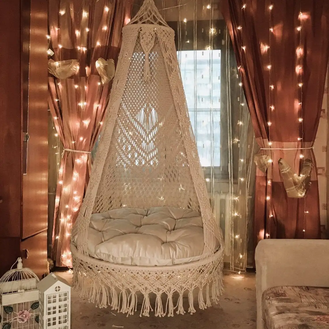 Macrame Swing Indoor Boho Patio Adult Macrame Hammock Hanging Seat ...