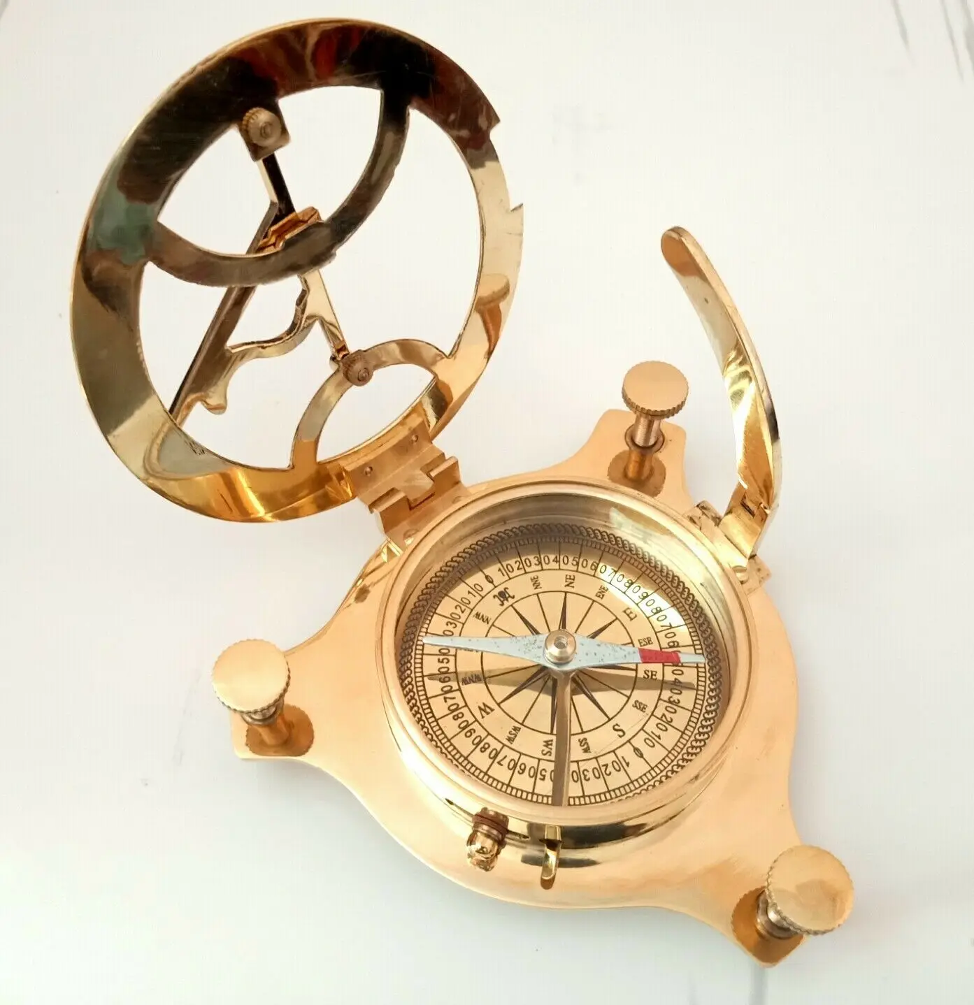4" Antique Maritime Brass Sundial Compass Nautical Marine West London ...