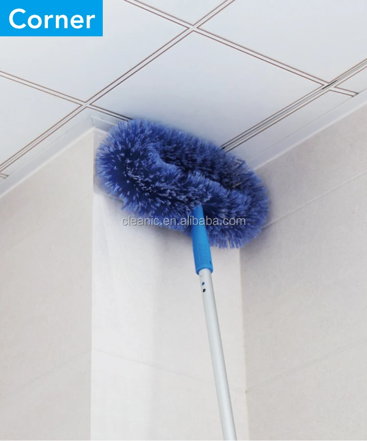 Efficient Ceiling Fan Cleaning with Blue Plastic Duster Brush