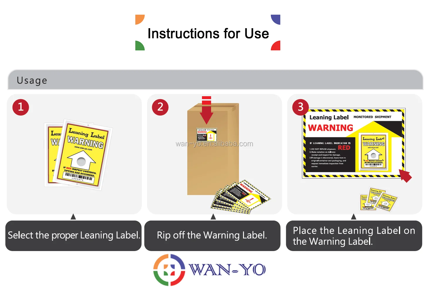 Leaning Label Plus - Single Use Tilt Indicator, Waterproof