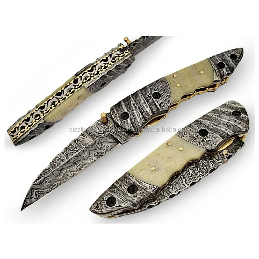 Folding Pocket Knife Pattern Hand Engraving Gilded Hannya Ghost Inlayed ...