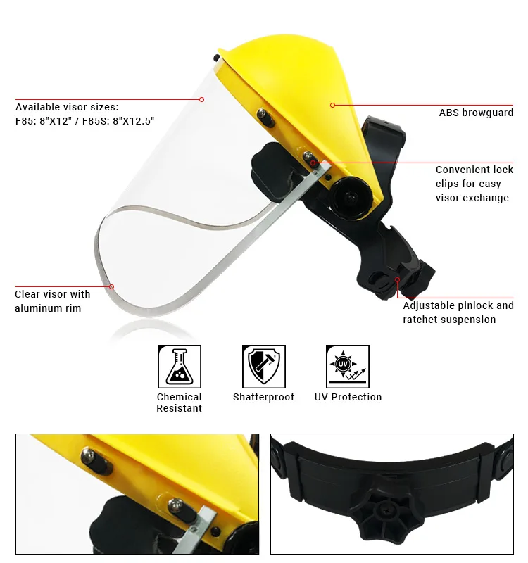 F004 Ce Ansi Chemical Heat Resistance Protection Aluminum Clear Visor ...