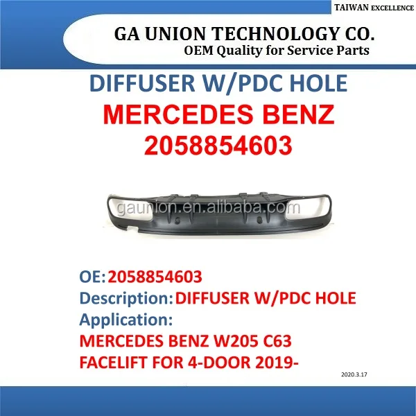 Rear Lower Bumper Cover 2058854603 For Mercedes W205 C63 - Buy Bumper ...