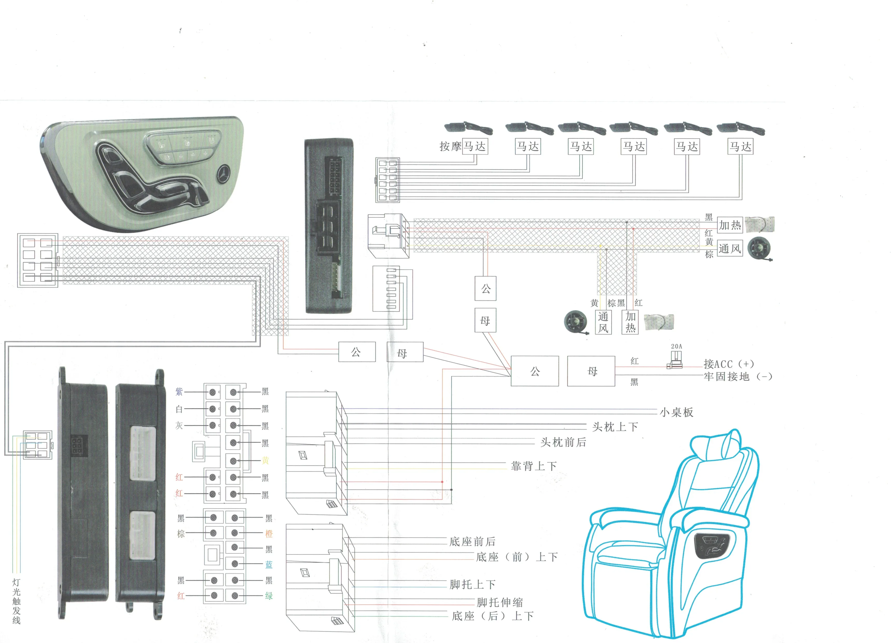 Customized Usb Charge Automotive Switches Ventilation Heating Massage ...