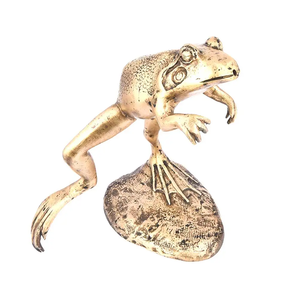 Handmade Golden Figurine Brass Sculptures - Spitting Leaping Frog Cast ...