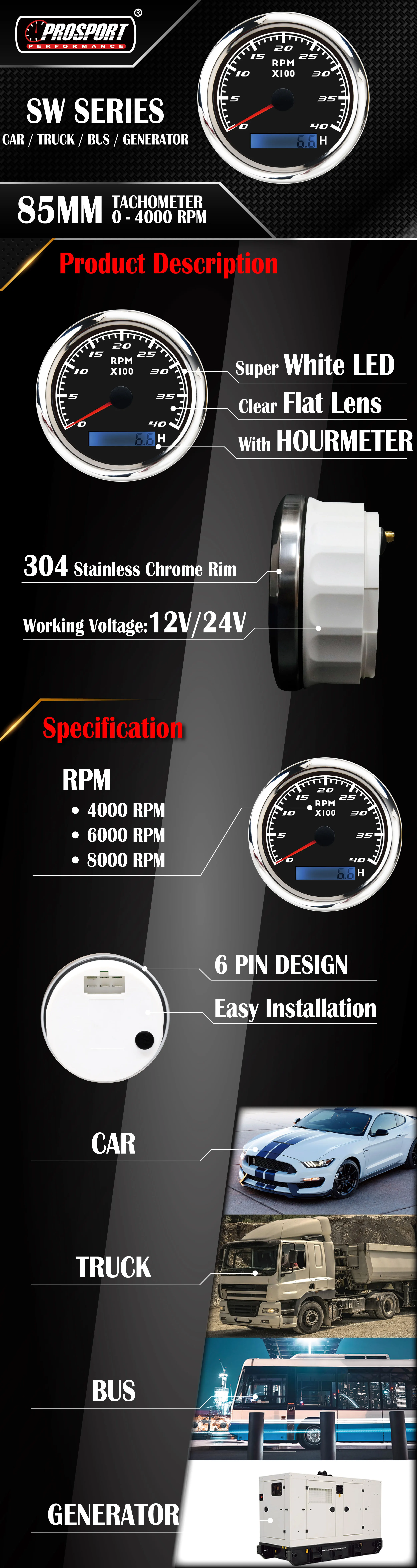 3-1/3 "85mm 4000 RPM cara negra impermeable coche camión pesado autobús ...