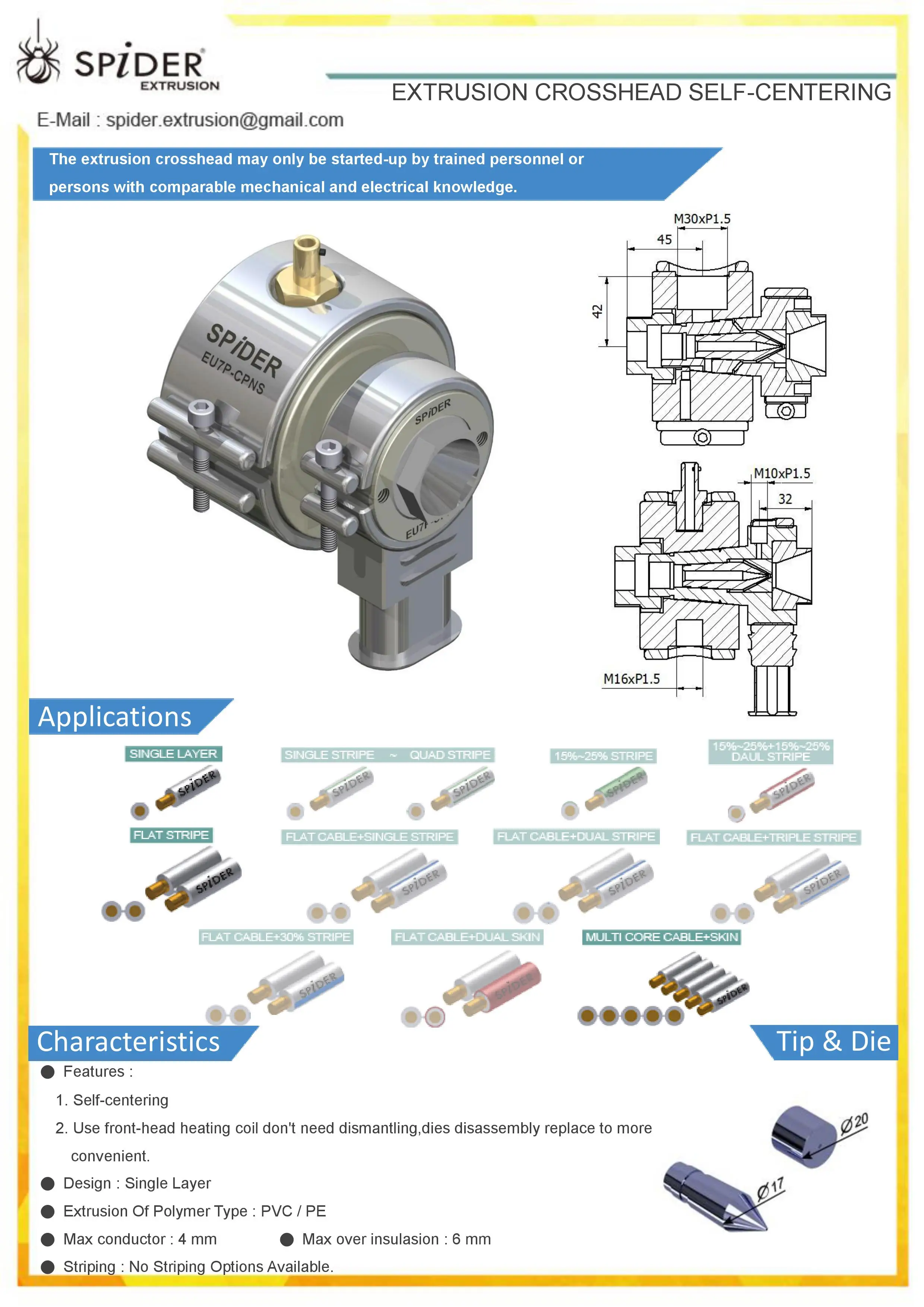Double Hole Rubber Cable PVC Extrusion Die Cross Head