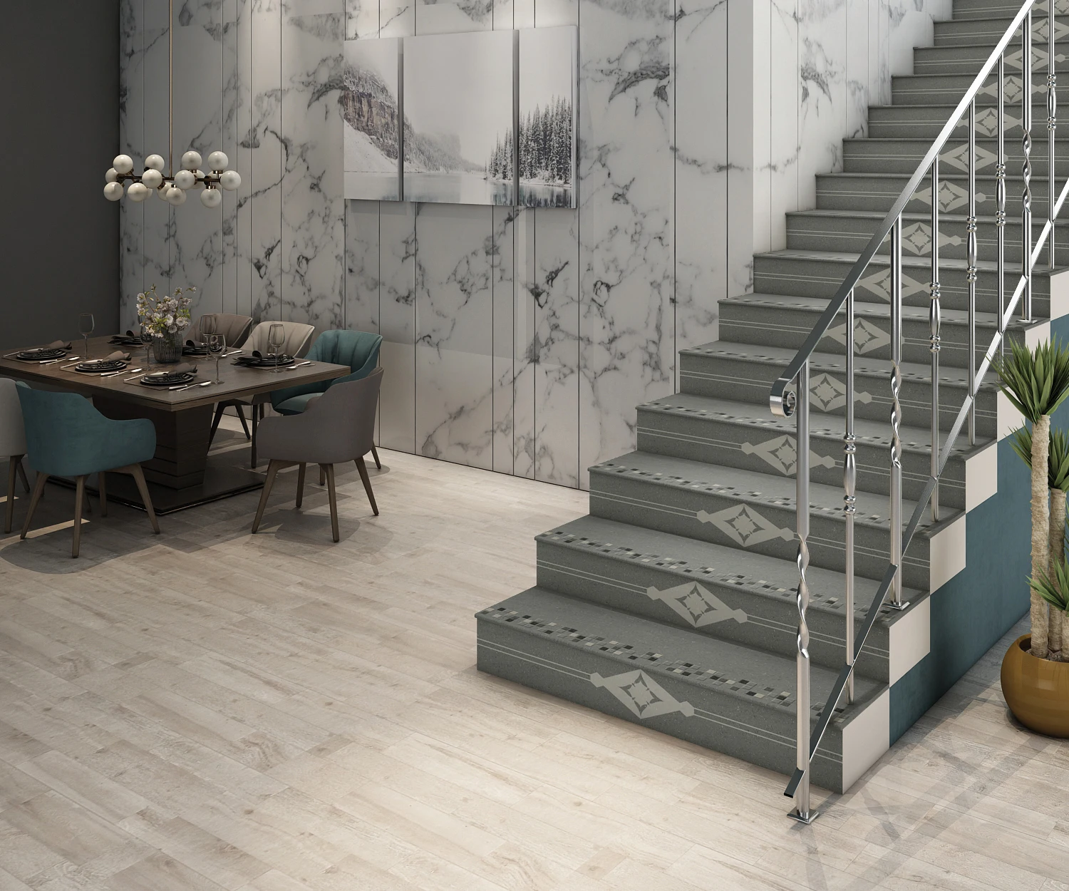 Decorative Marble Look Anti-Slip Full Body Glazed Porcelain Stair Tiles ...