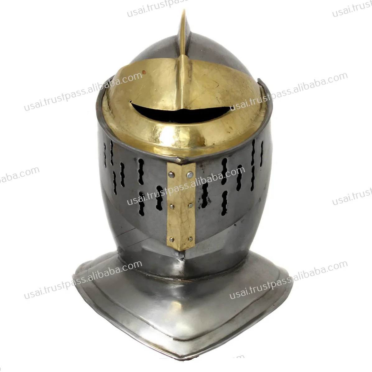 Medieval Early Renaissance Armored Gilded Knight Close Helmet Medieval ...