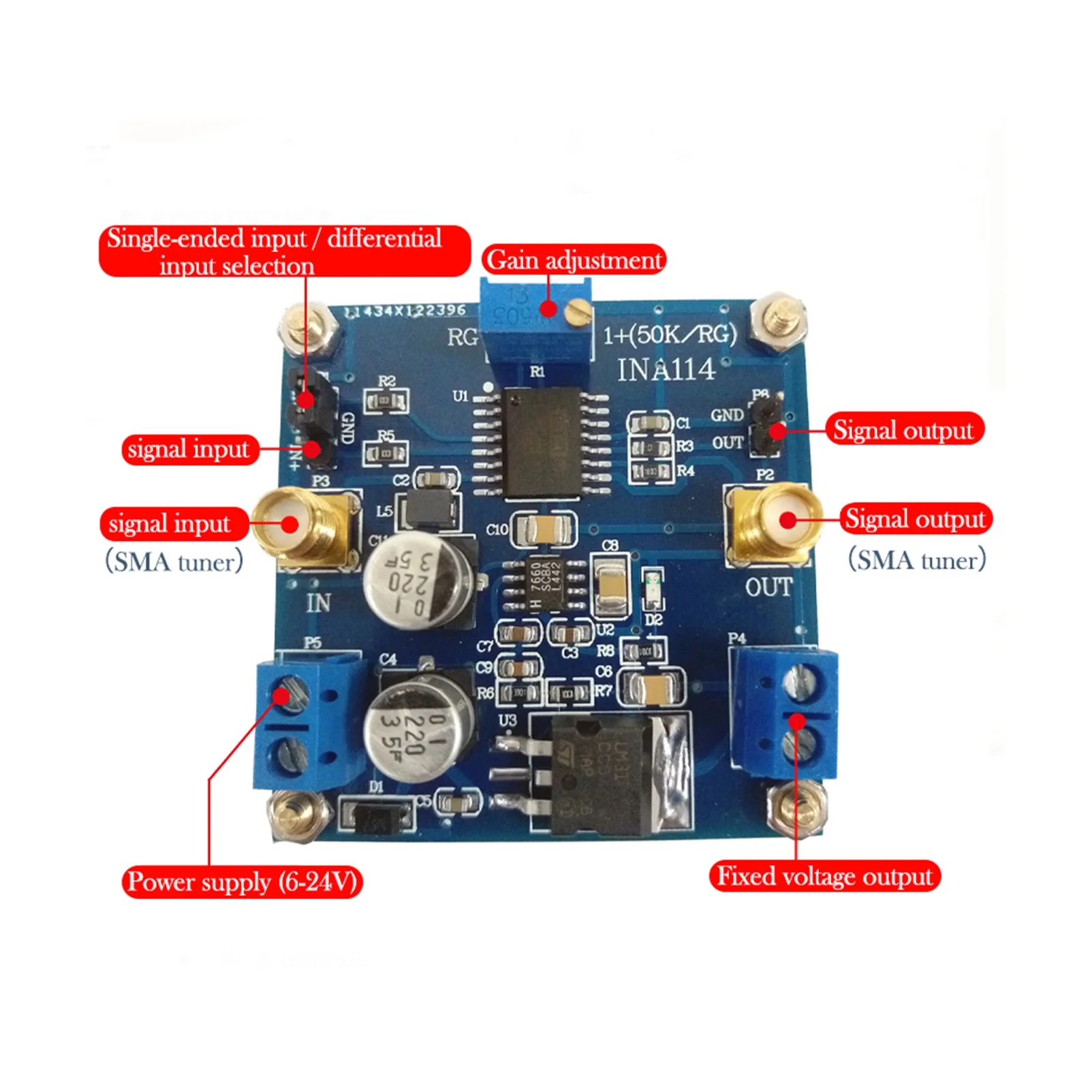 Taidacent INA114 정밀 계측 증폭기 1000 배 이득 조절 싱글 엔드/차동 입력 열전대 앰프| Alibaba.com