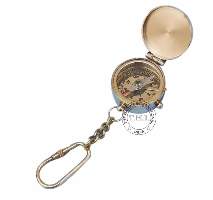 Nautical Brass Compass Keychain With Lid - Brass Compass Keyring With ...