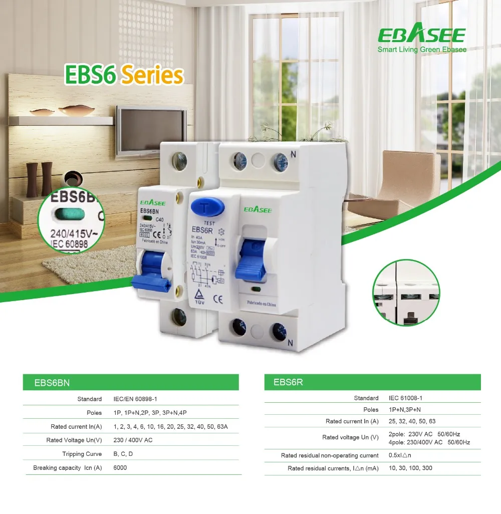 RCD RCCB ELCB 2 Pole 4 Pole Earth Leakage Circuit Breaker