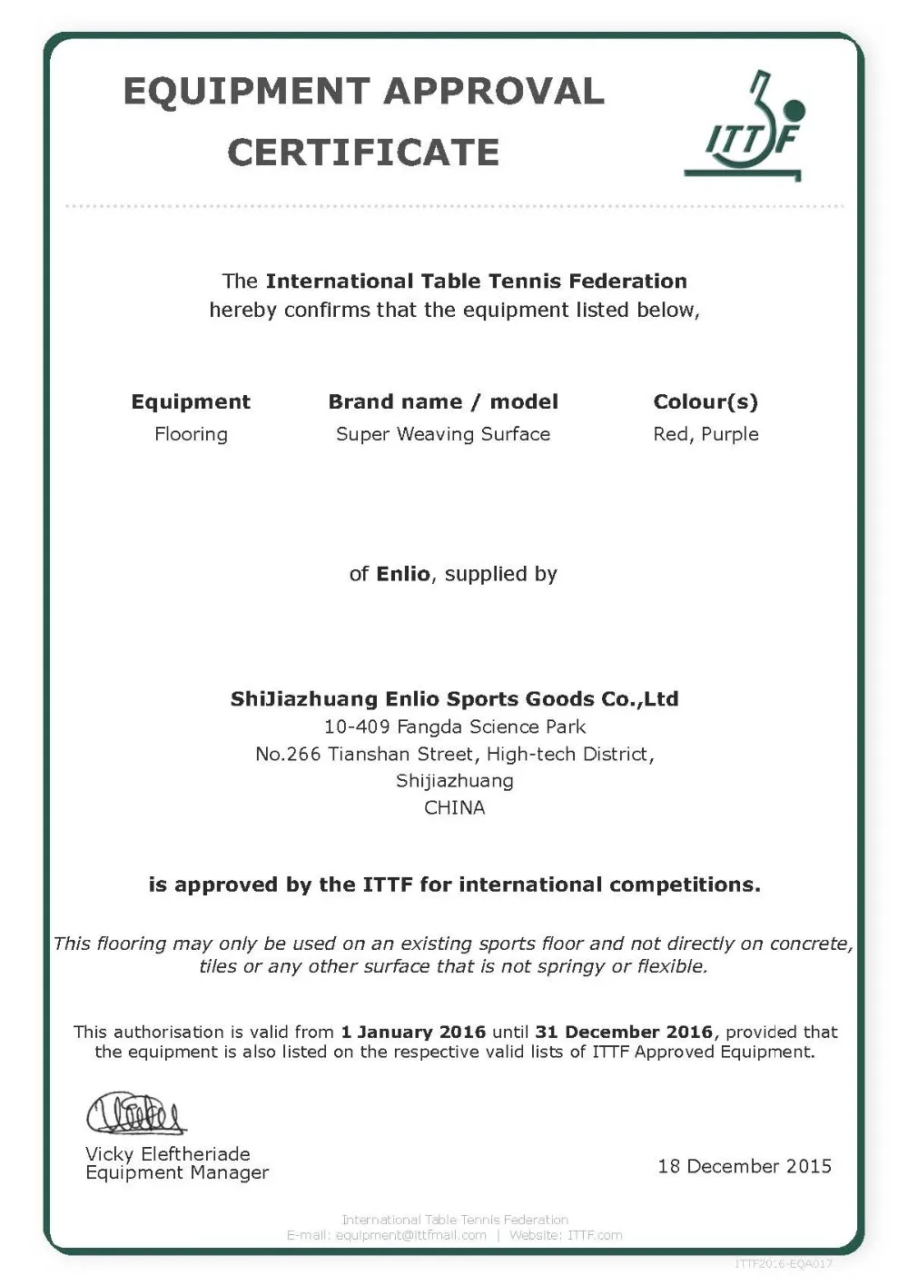 Enlio Ittf Certified Pvc Mat/affordable Plastic Mat/premium Table ...
