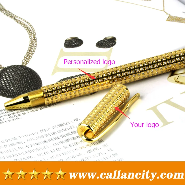 Custom 24kt Gold Pen With Full Diamonds Metal Pen Fountain Pen - Buy ...