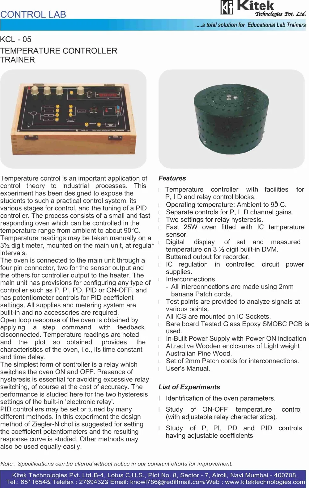 Temperature Controller Trainer Kit / Transducer Trainer / Control Lab ...