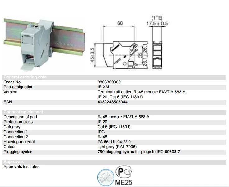Weidmuller Terminal Rail Outlet,Rj45 Module,8 Pole,1a,60mm,Weidmuller ...