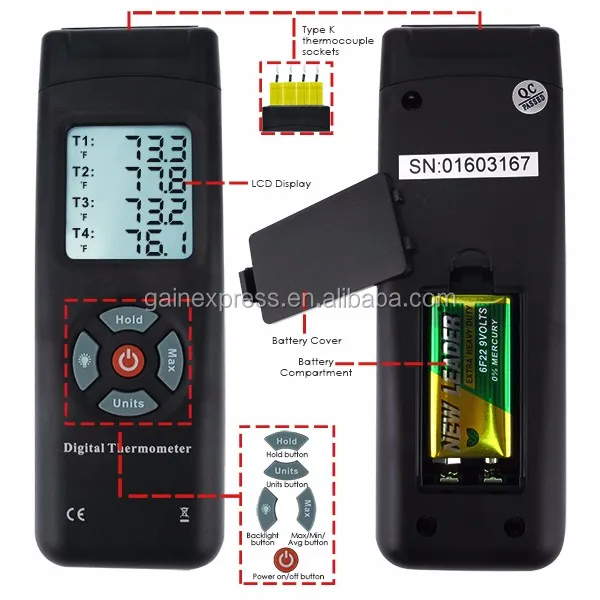 K-type Digital Thermocouples Thermometer - 4 Channel