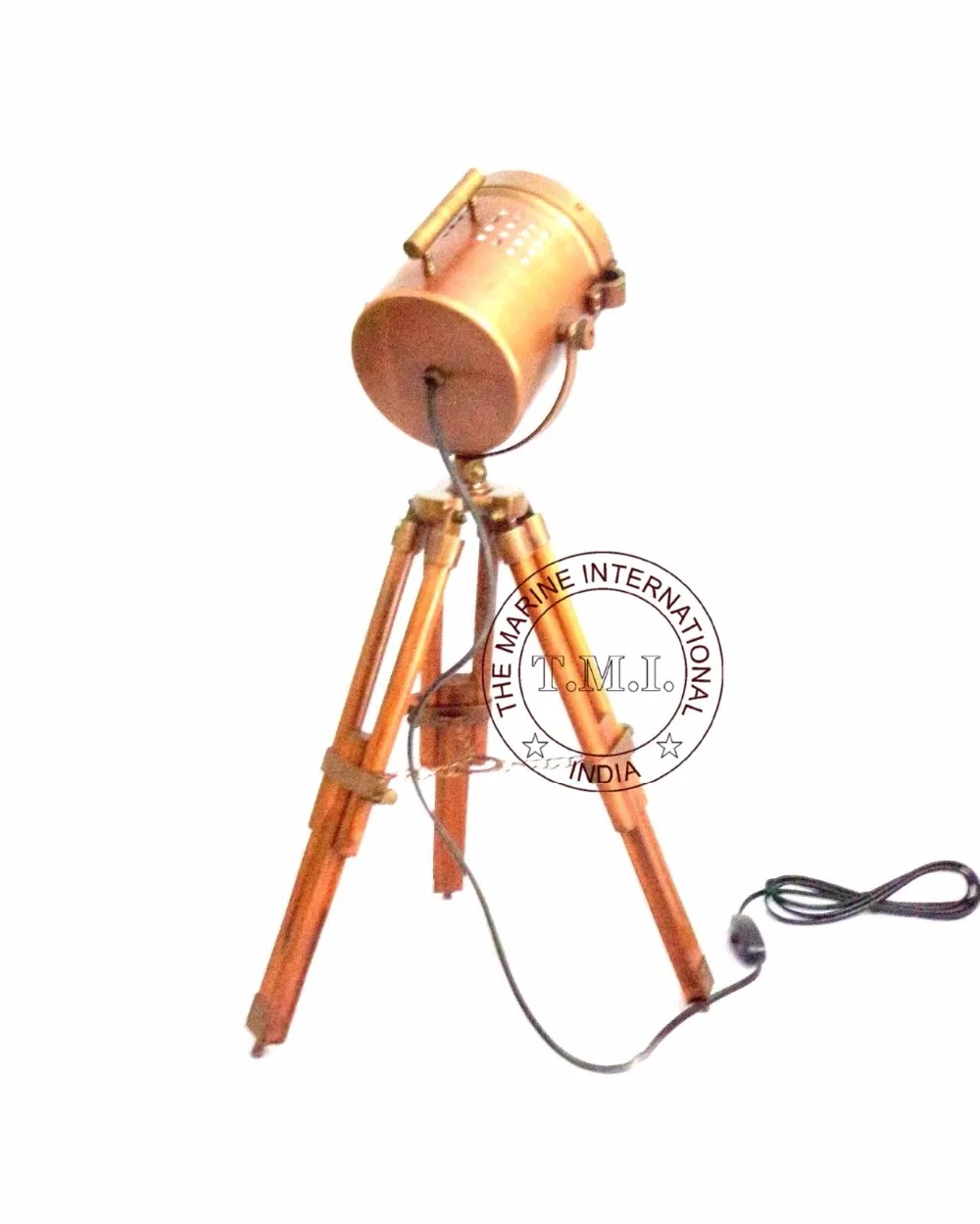 Spotlight On Wooden Tripod Stand - Spotlight With Stand - Copper ...