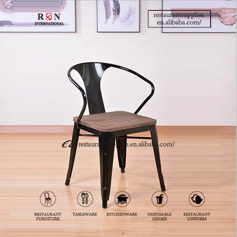 High Quality Vintage Wrought Iron Chair/ Wooden Seat Iron Chair For ...
