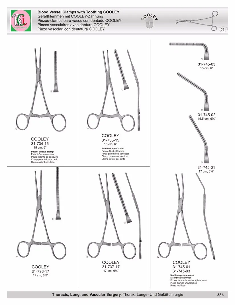Blood Vessel Clamps With Toothing Cooley & Cooley Patent Duct Clamp ...