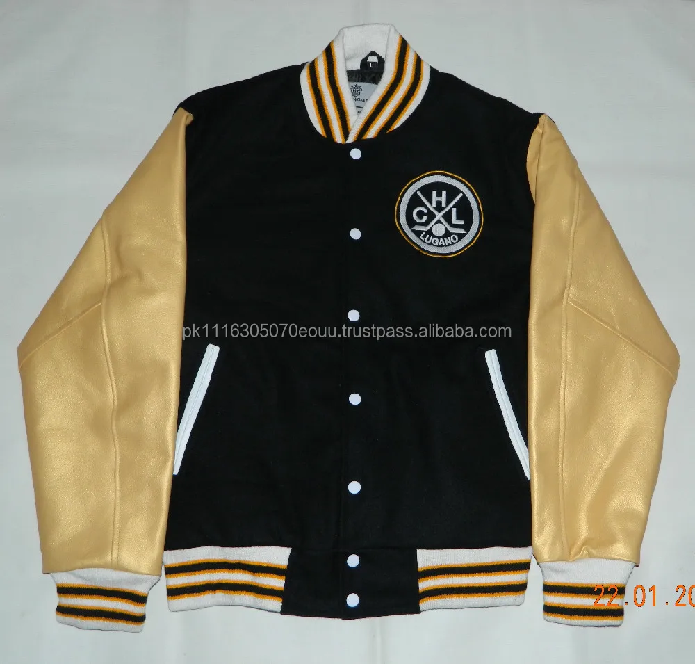 Long Style Varsity Jacket/ Varsity Jacket With Synthetic Leather Sleeve ...