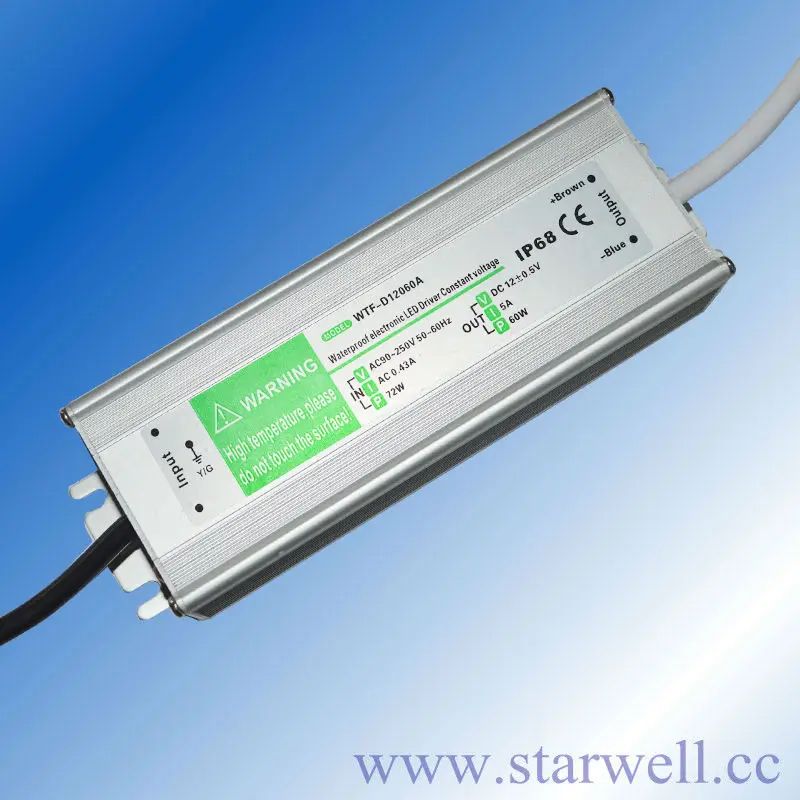 Wtf-d12060a 60w Waterproof Led Driver With Ip67 Standard 12v 5a Dc ...