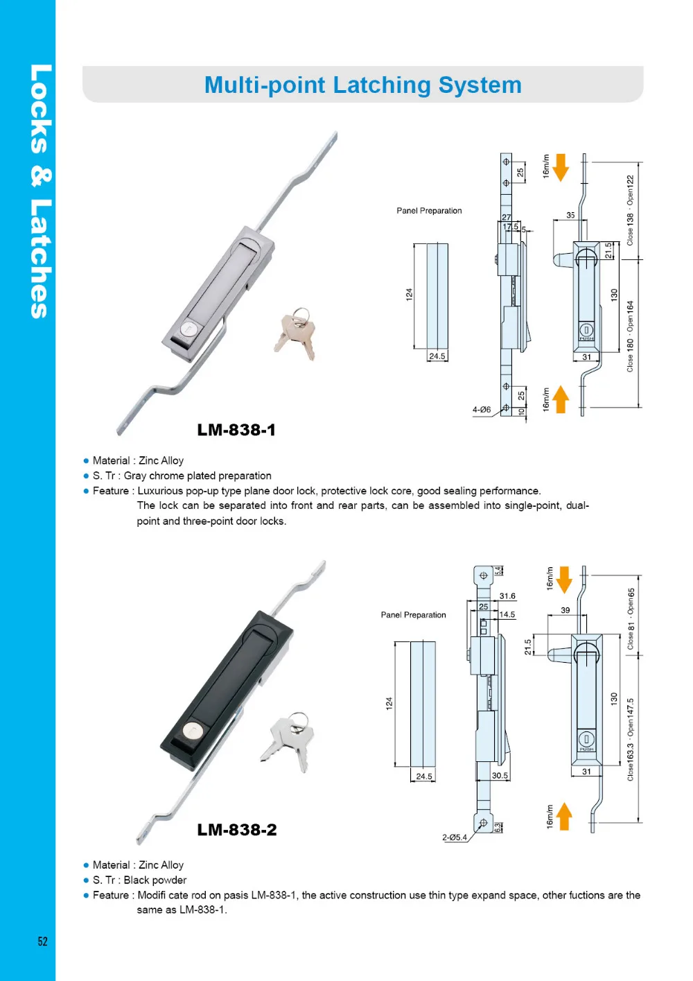 LM-838-2 Metal Cabinet Rod Control Door Rod Latches System Three Point Lock