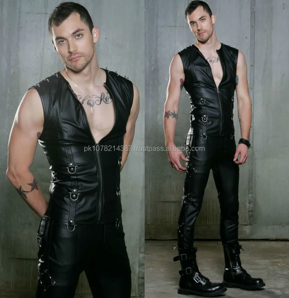 New 2015 Gothic Mens Vest Vinyl Pvc Vegi Leather Spike Fetish Gothic ...