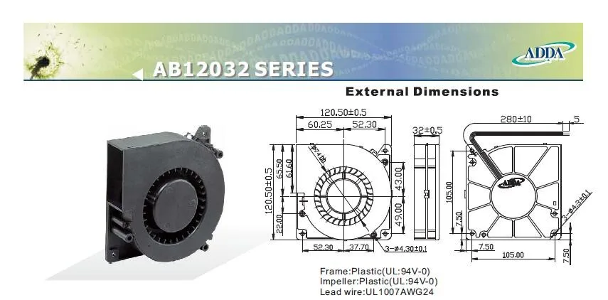 Fan Blower 12V ADDA 120x120x32mm AB1212DB-Y01 - Efficient Cooling