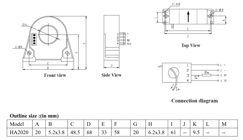 Hall Effect Current Sensor Ac Dc Current Transducer 100a 100ma Ha2020