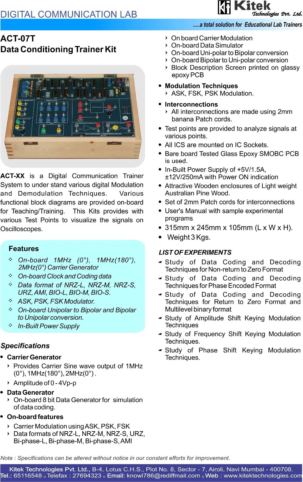 Tdm Modulation / Demodulation Communication Trainer Kit / Communication ...