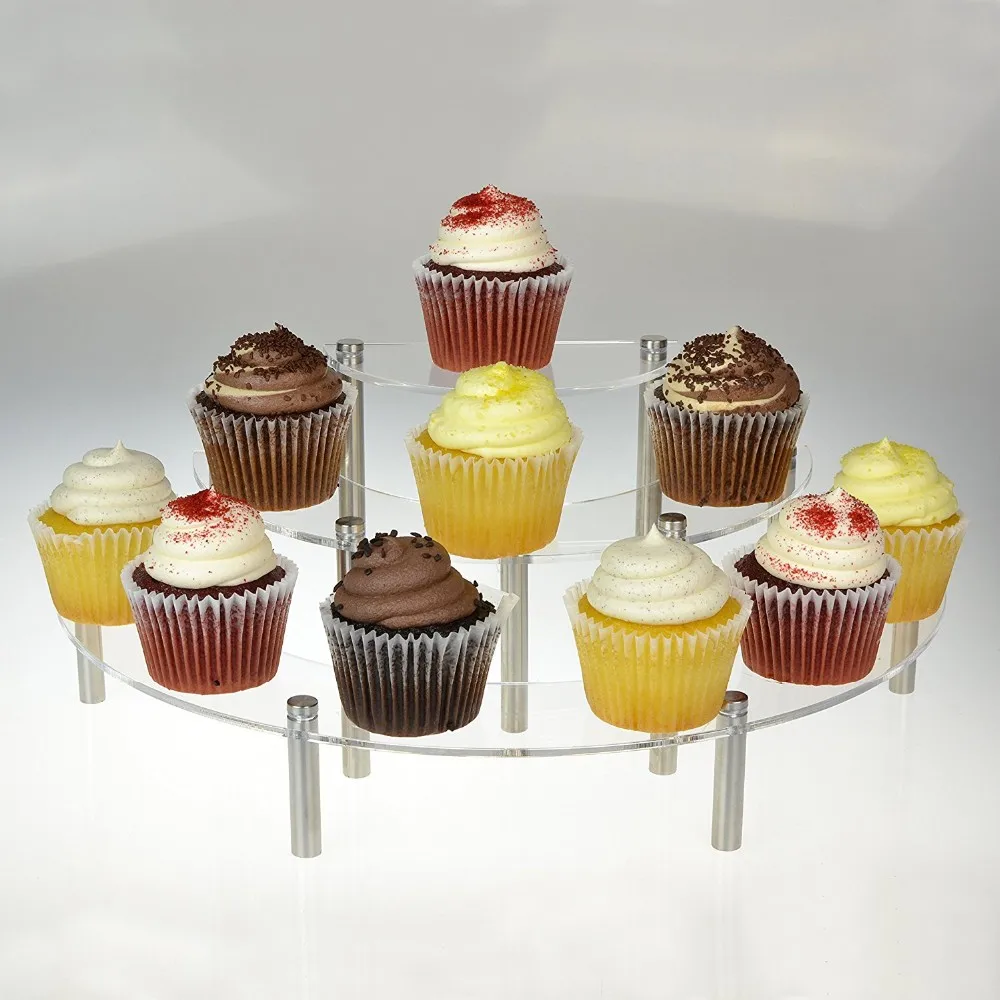 Clear Acrylic 3 Tier Half Moon Cupcake Shelves / Table Top Retail ...