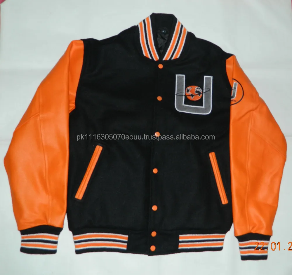 Long Style Varsity Jacket/ Varsity Jacket With Synthetic Leather Sleeve ...