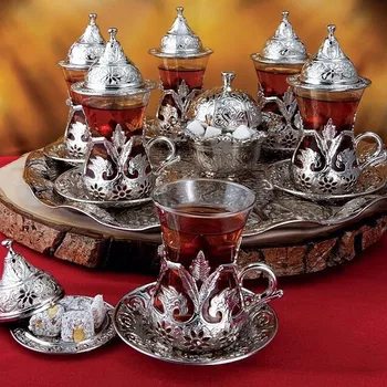 Turkish Tea Set Of 6 Cups Silver Color Tea Set - Buy Turkish Tea Cup ...