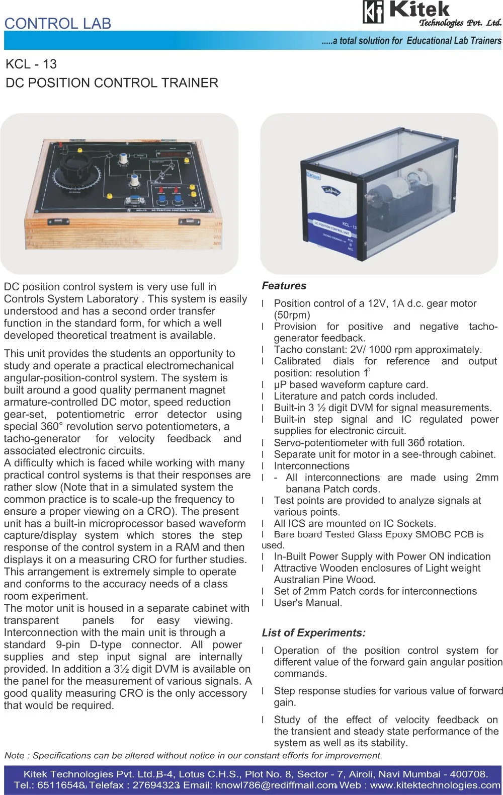 Digital Control System Trainer Kit / Transducer Trainer / Control Lab ...