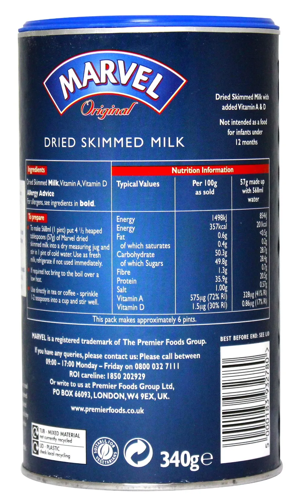 Marvel Original Dried Skimmed Milk 340g - Pack Of 12 - Buy Dried Milk ...