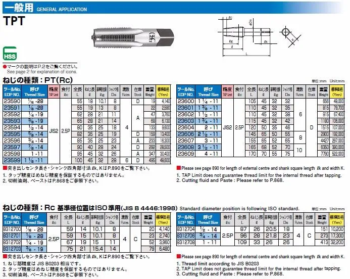 Tough Japan Osg Threading Tool Taper Pipe Thread Tap Tpt H2 Pt1/2-14 For General Application ...