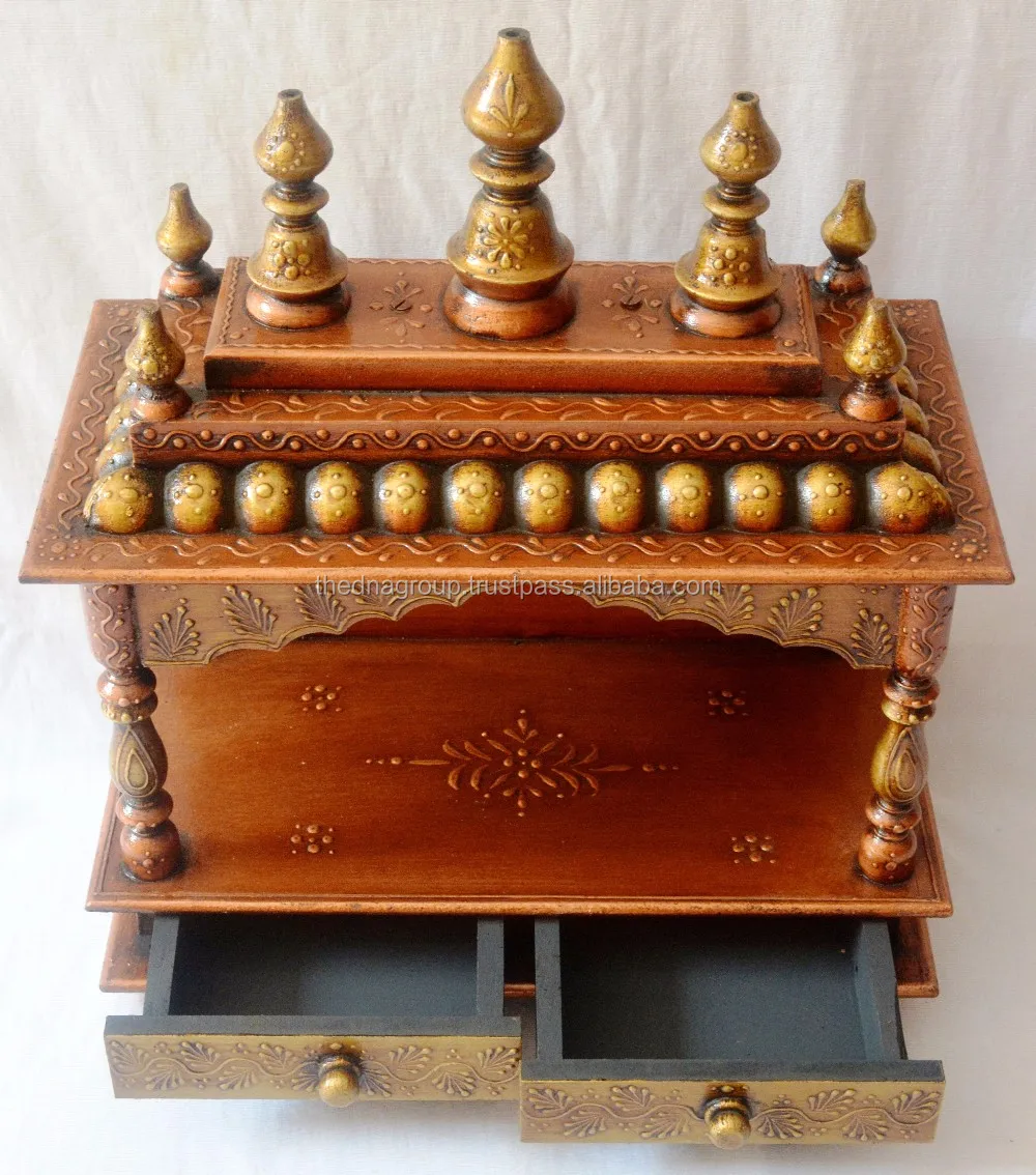 Hand Painted Copper Finish Wooden Temple With 2 Drawers - Buy Wooden ...