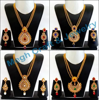 South Indian Long Pendant Necklace Set-antique Gold Plated Oversize ...